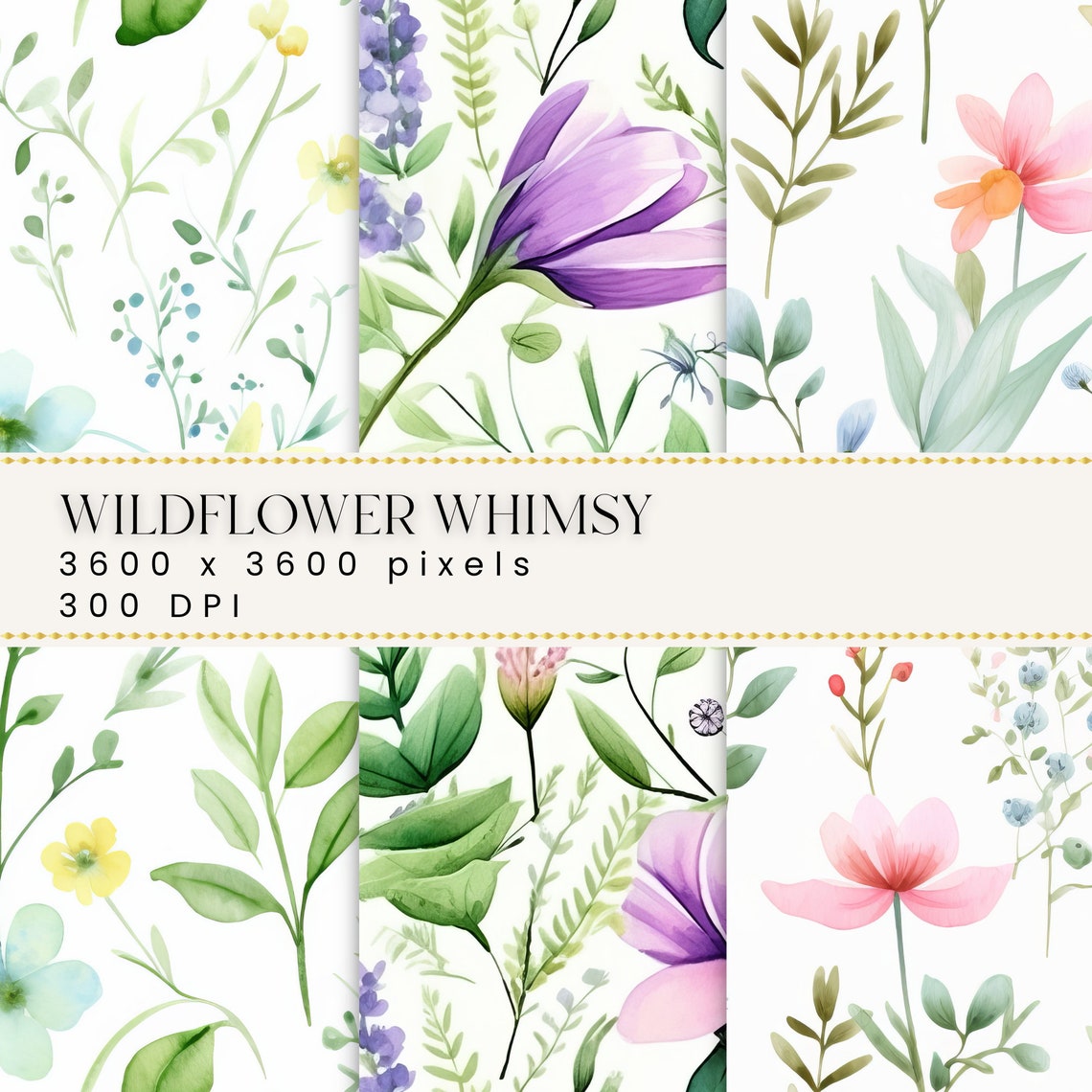 Wildflowers Printable Digital Papers, Watercolor Wildflowers Junk ...