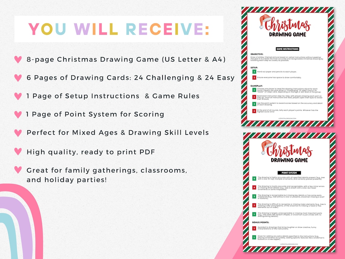 Christmas Drawing Game, Printable Drawing Challenge, Holiday Office ...
