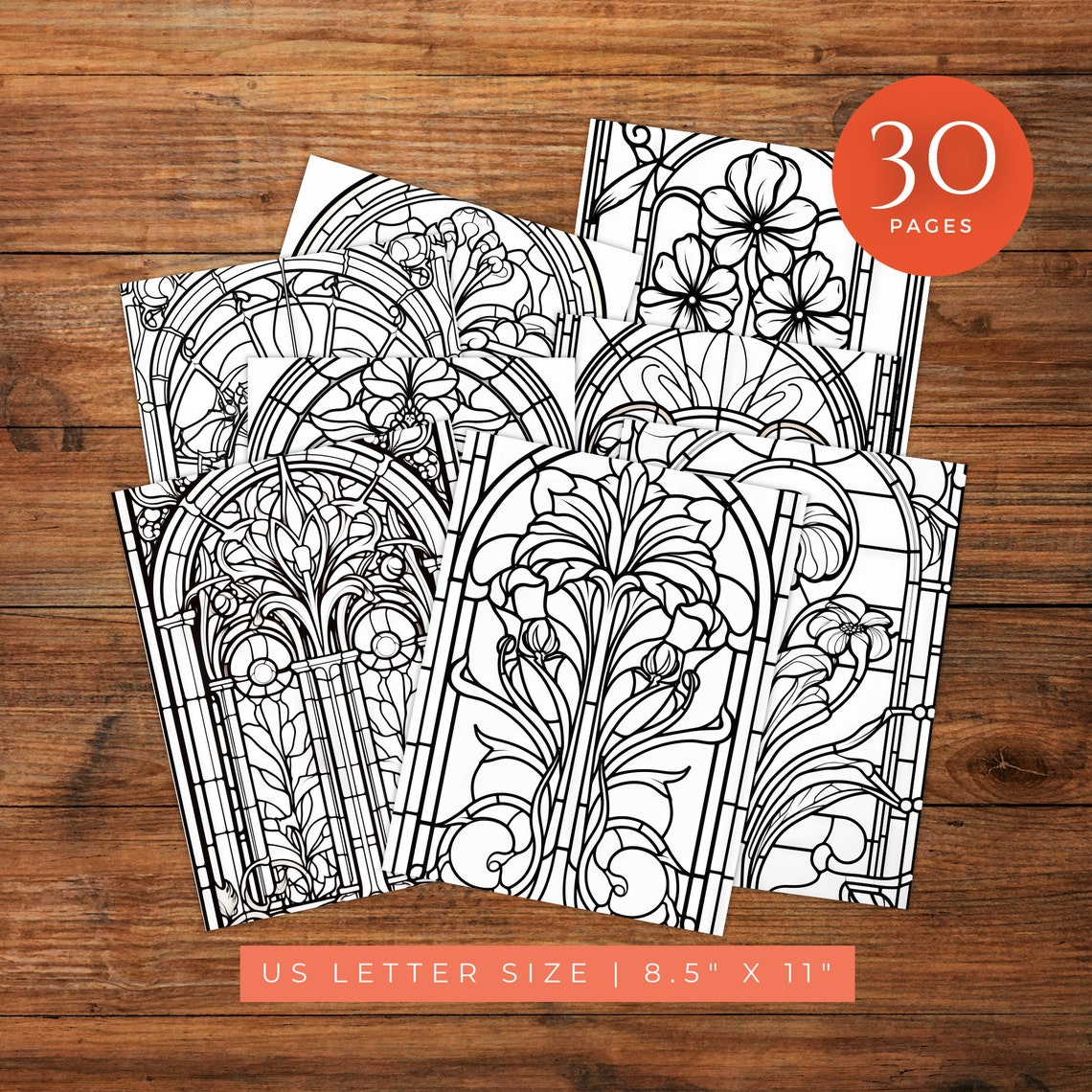 30 Flower Stained Glass Window Coloring Pages for Adults and Kids ...