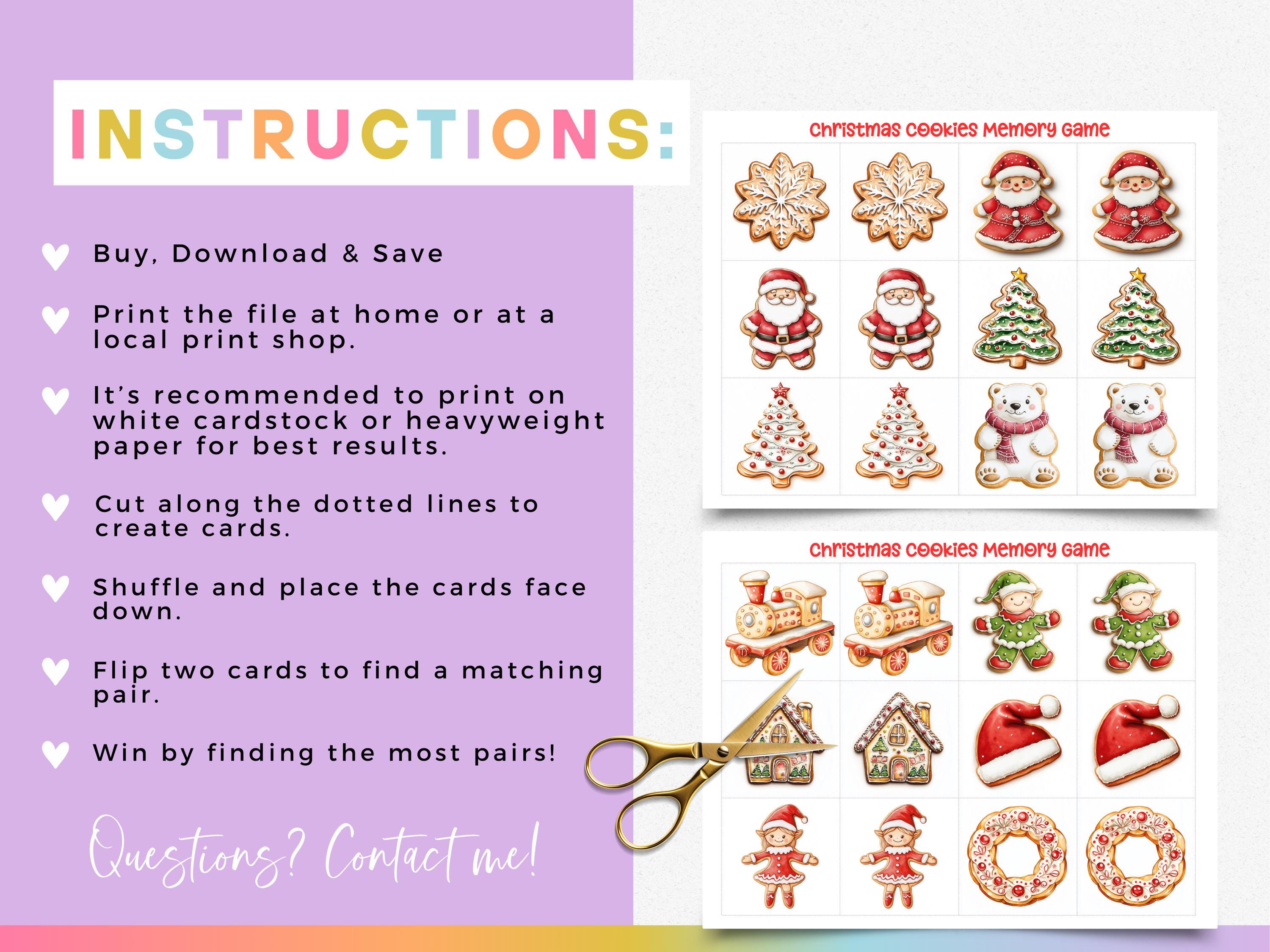 Christmas Cookies Memory Game Cards, Matching Activity, Kids Printable ...