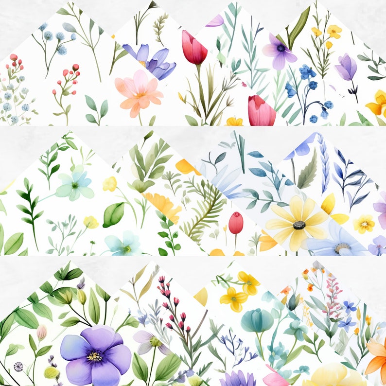 Wildflowers Printable Digital Papers, Watercolor Wildflowers Junk ...