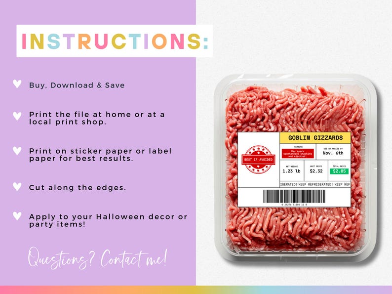 Fake Meat Labels, Halloween Prank, Meat Stickers, Funny Fake Food ...