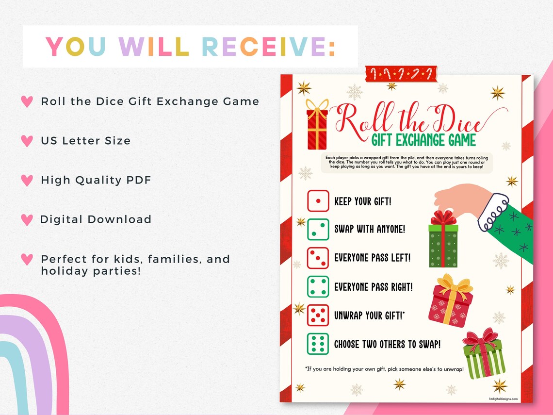 Christmas Roll the Dice Gift Exchange Game, Fun Holiday Party Activity ...