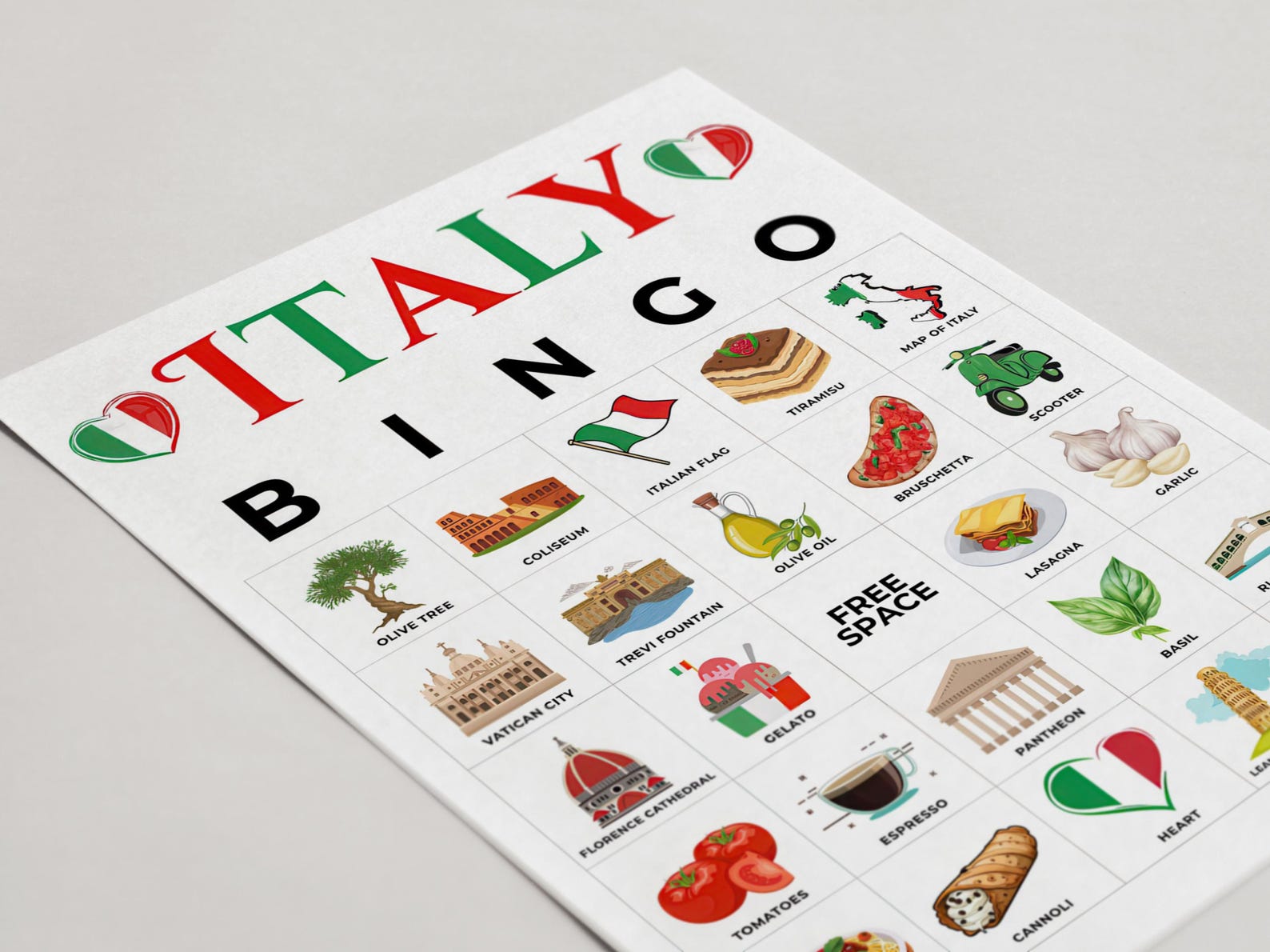 100 Italy Bingo Cards, Printable Travel Bingo Game, Kids Travel ...