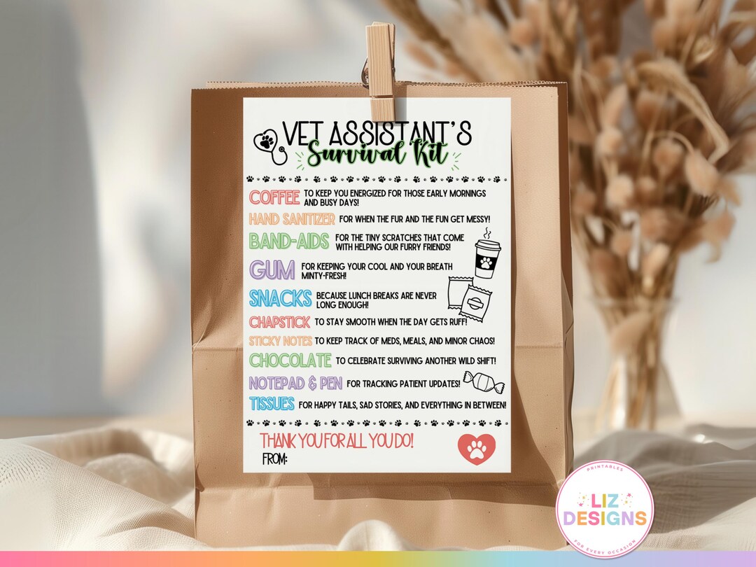 Printable Vet Assistant Survival Kit Gift Tag, Veterinary Tech Week ...