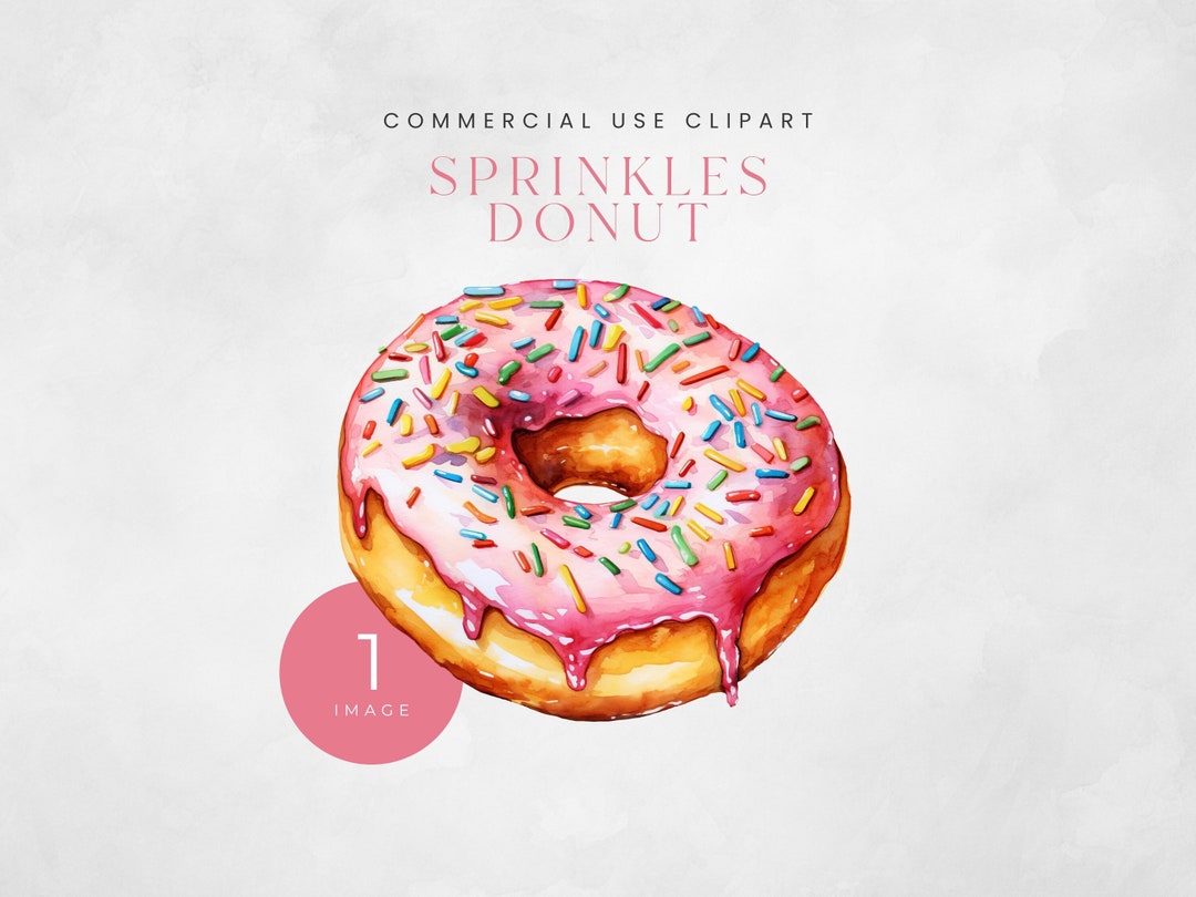 Watercolor Pink Donut Sprinkles Clipart, Bakery and Food Clipart, Donut ...