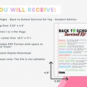 Student Survival Kit Tag, Printable Back to School Gift Tag, Happy ...