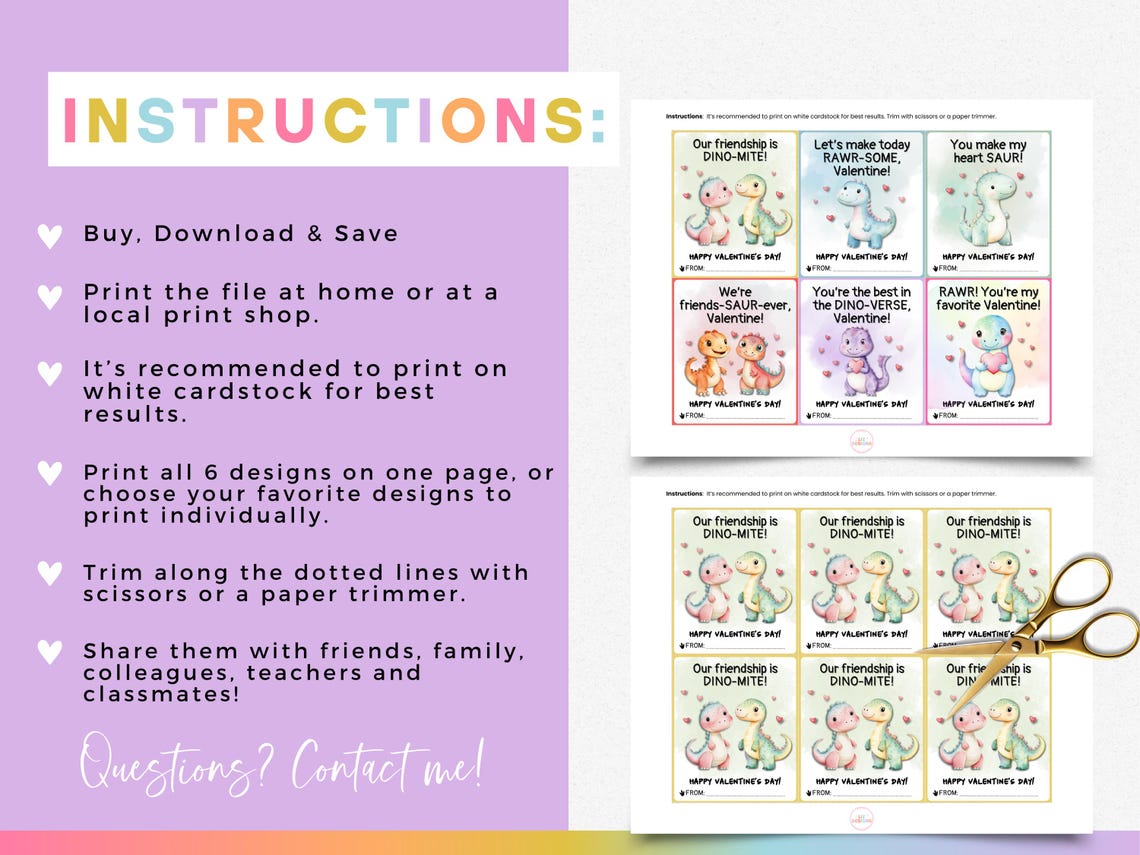 6 Cute Dinosaur Valentine's Day Cards, Printable Kids Valentine Cards ...