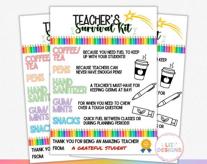 Teacher Survival Kit Tag Editable, Back to School Teacher Gift, Teacher ...