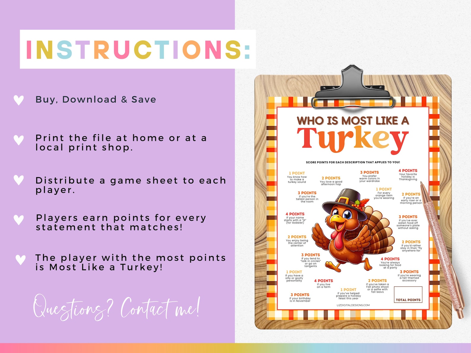 Who is Most Like a Turkey, Printable Thanksgiving Game, Friendsgiving ...