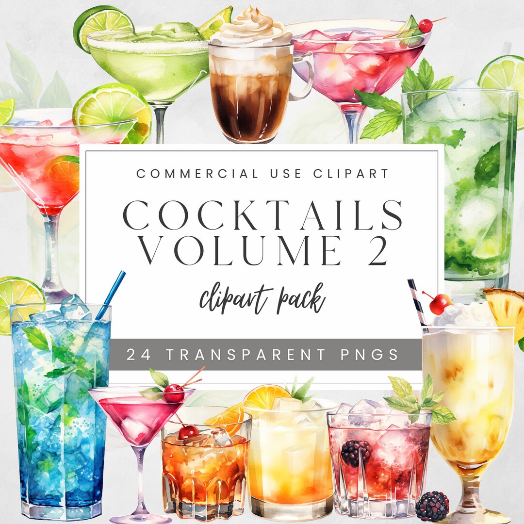 Watercolor Cocktail Clipart Commercial Use, Beverage Clip Art, Alcohol ...