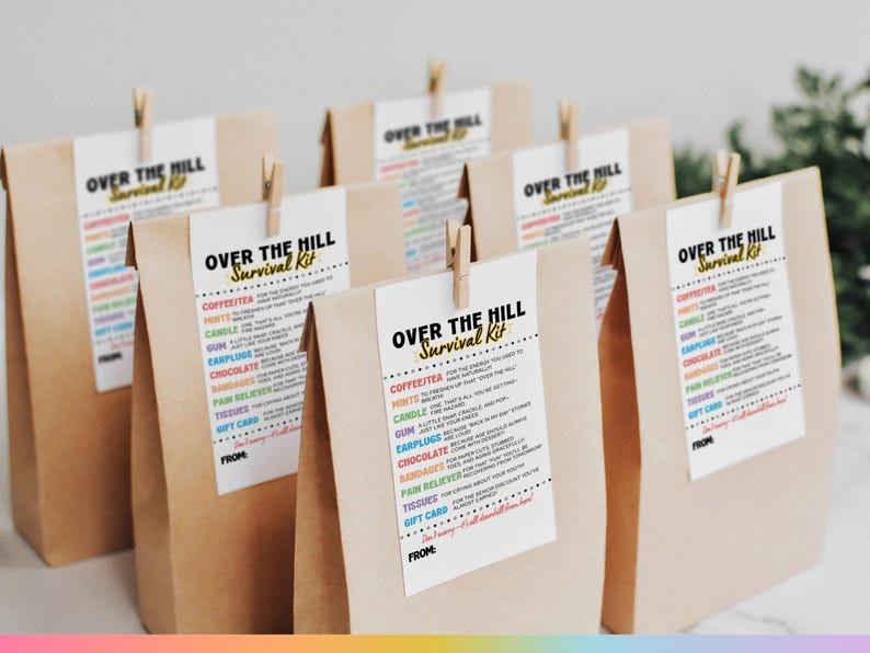 Over the Hill Survival Kit Tag, Funny Milestone Birthday Gag Gift ...