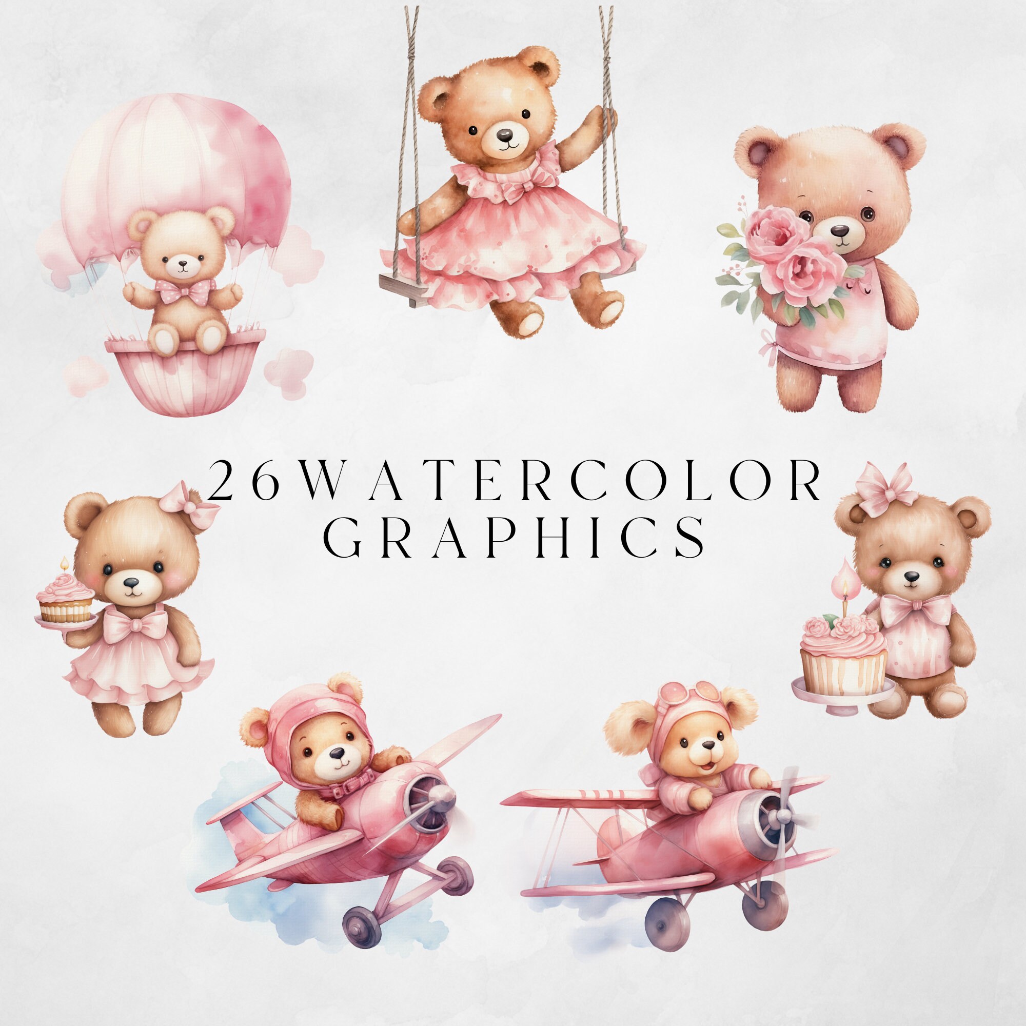 Pink Teddy Bear Clipart Watercolor Teddy Bear Clipart for Girl ...