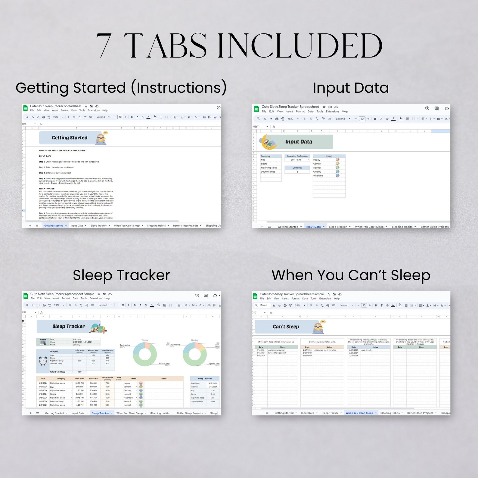 Google Sheets Sleep Tracker, Sleep Journal, Mood & Emotions Tracker ...