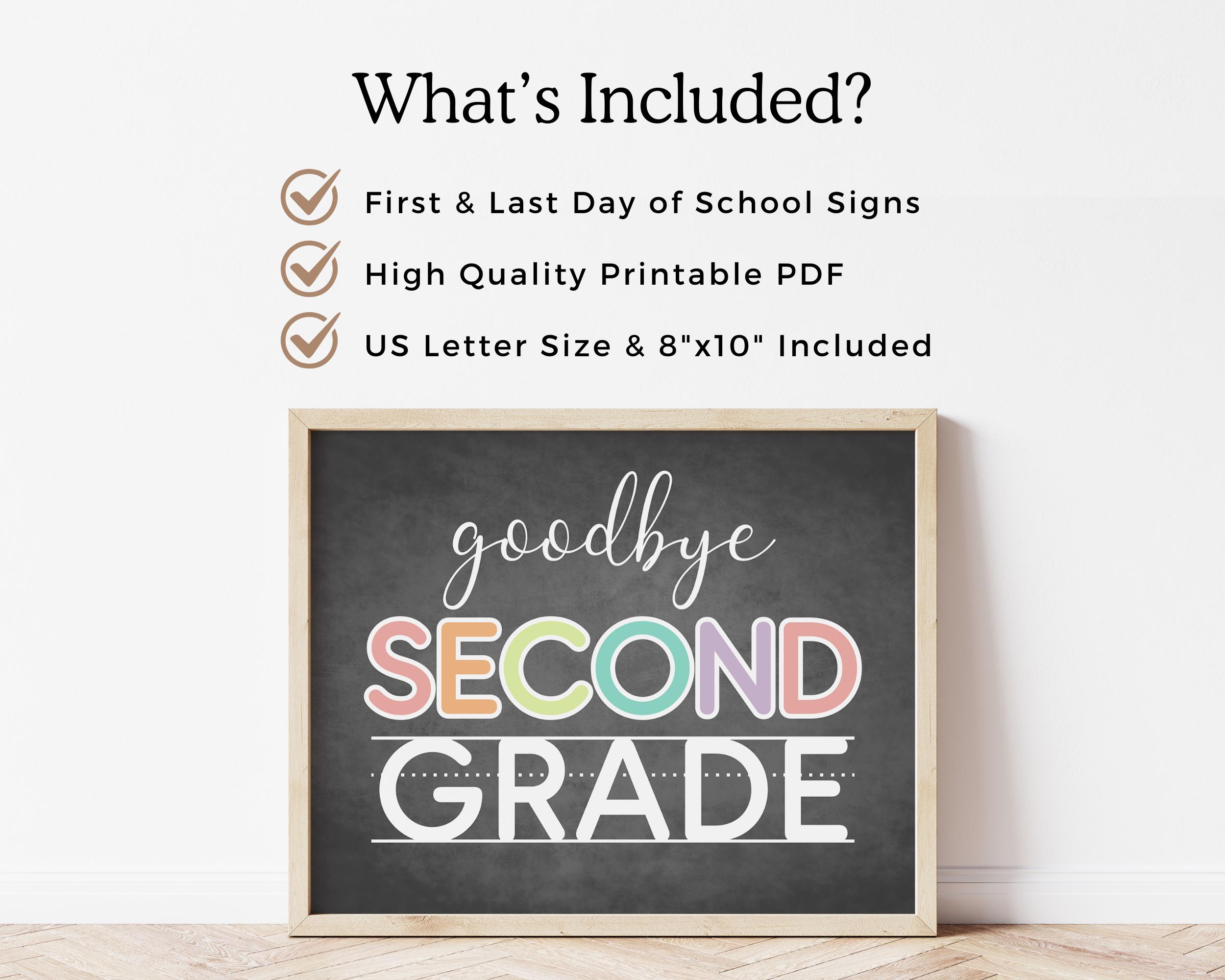 First Day of Second Grade Chalkboard Signs, Last Day of School Sign ...