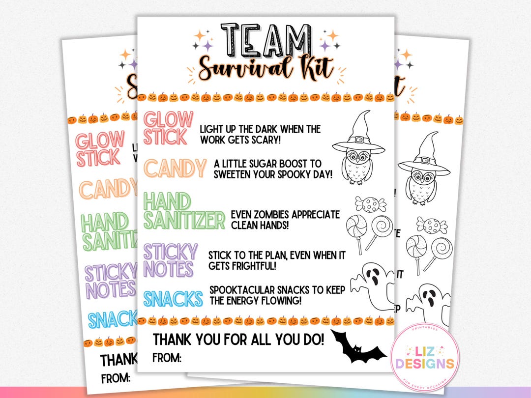 Halloween Employee Survival Kit Gift Tag, Printable Staff Appreciation ...
