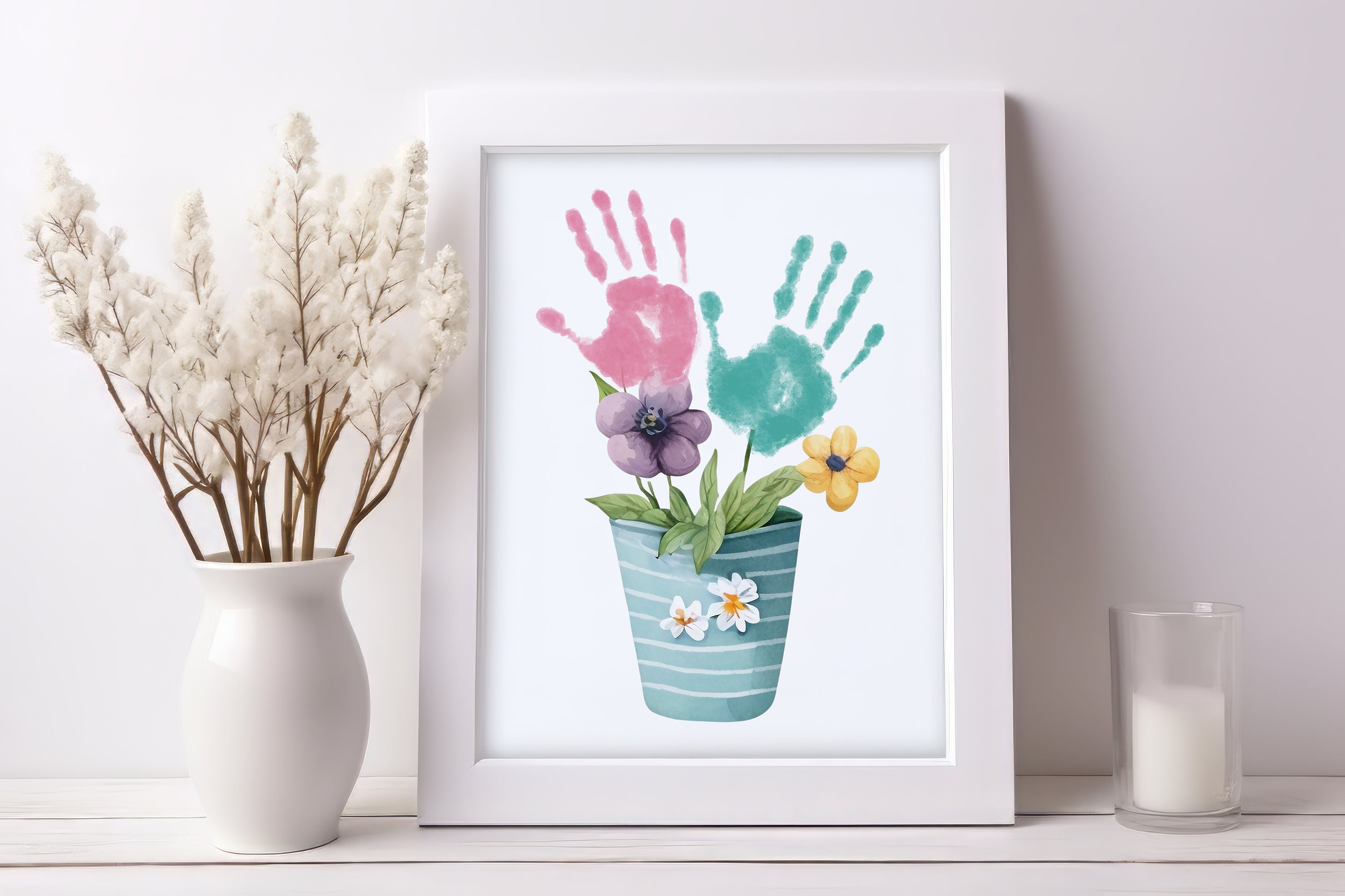 Spring Flower Bouquet Handprint Craft, DIY Printable Gift, Mother's Day ...