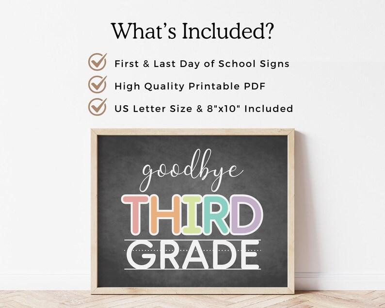 First Day of 3rd Grade Sign, Printable Last Day of Third Grade, Back to ...