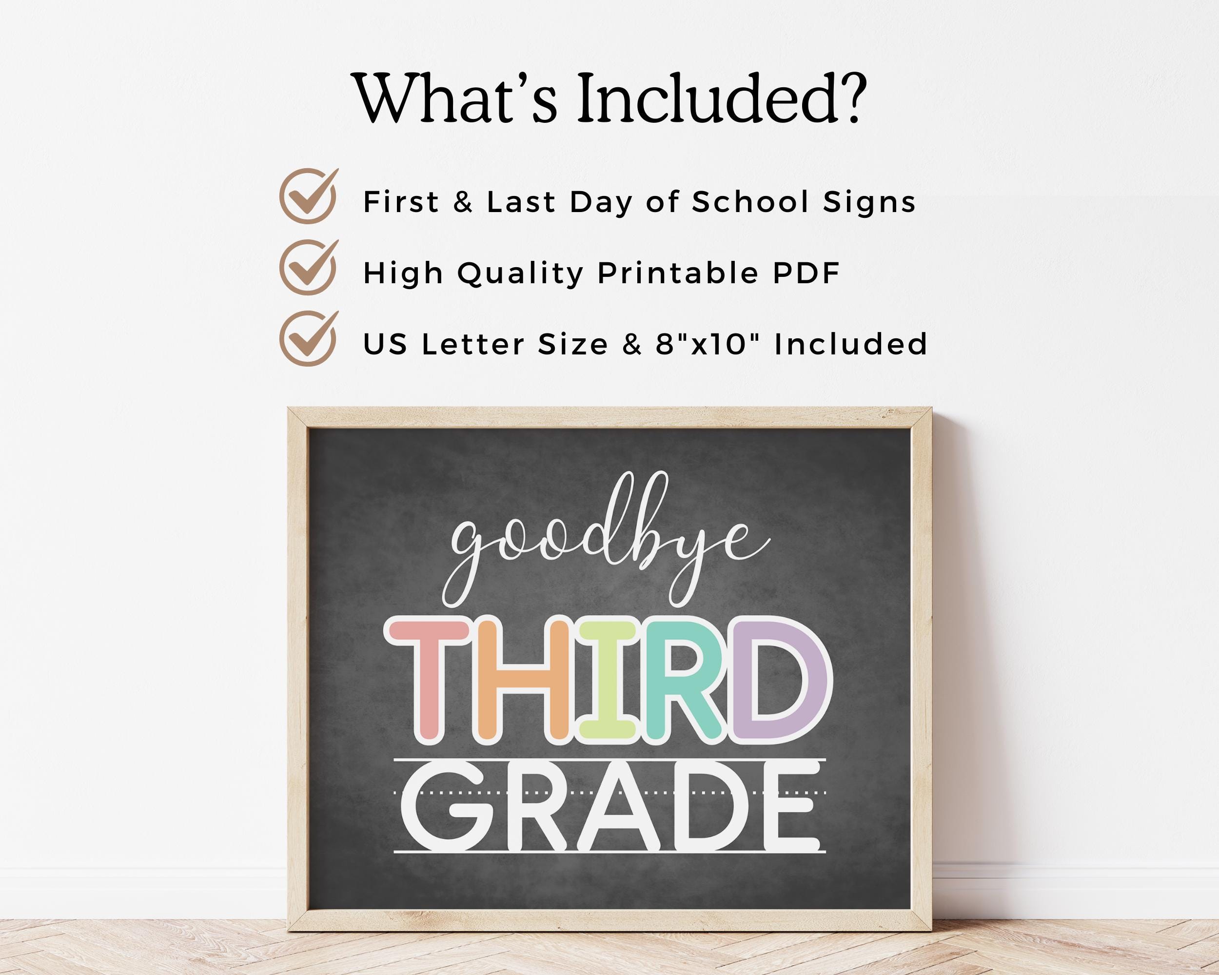 First Day of 3rd Grade Sign, Printable Last Day of Third Grade, Back to ...