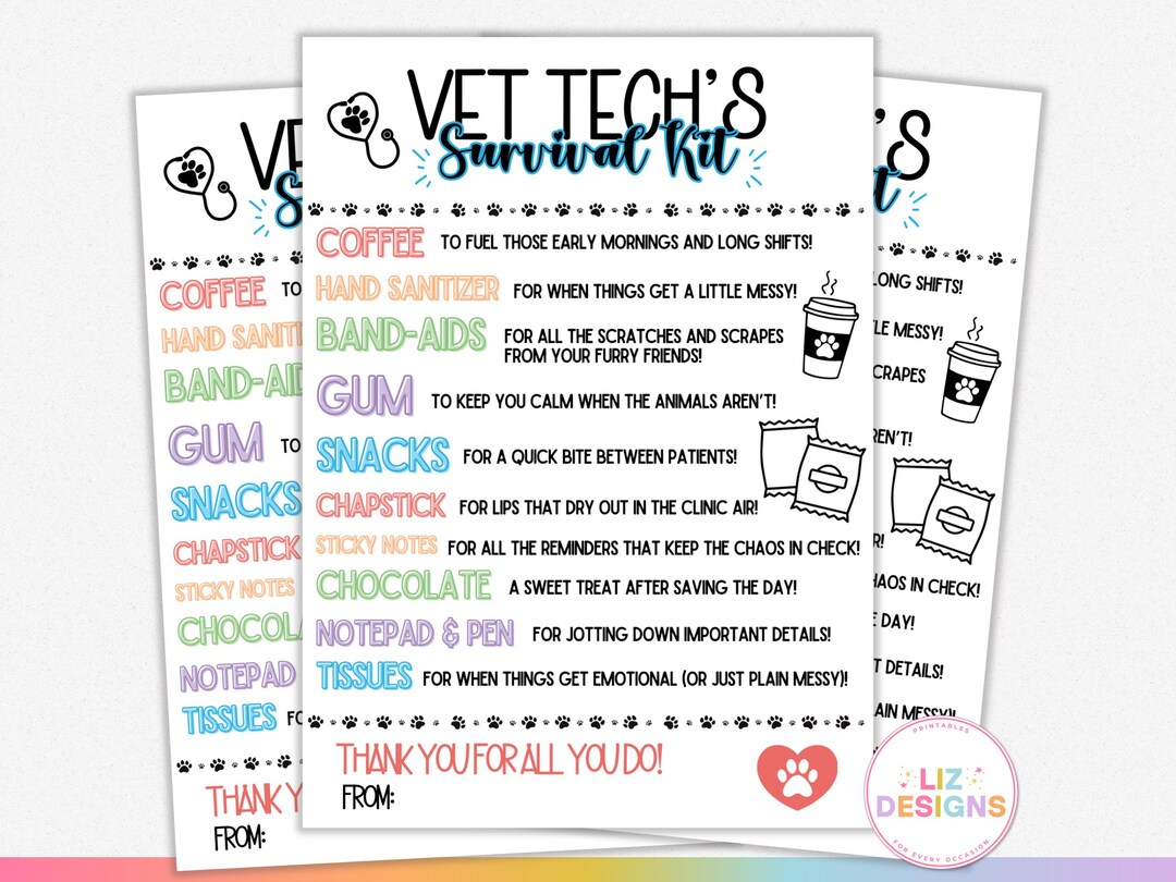 Printable Vet Tech Survival Kit Gift Tag, Veterinary Tech Week ...