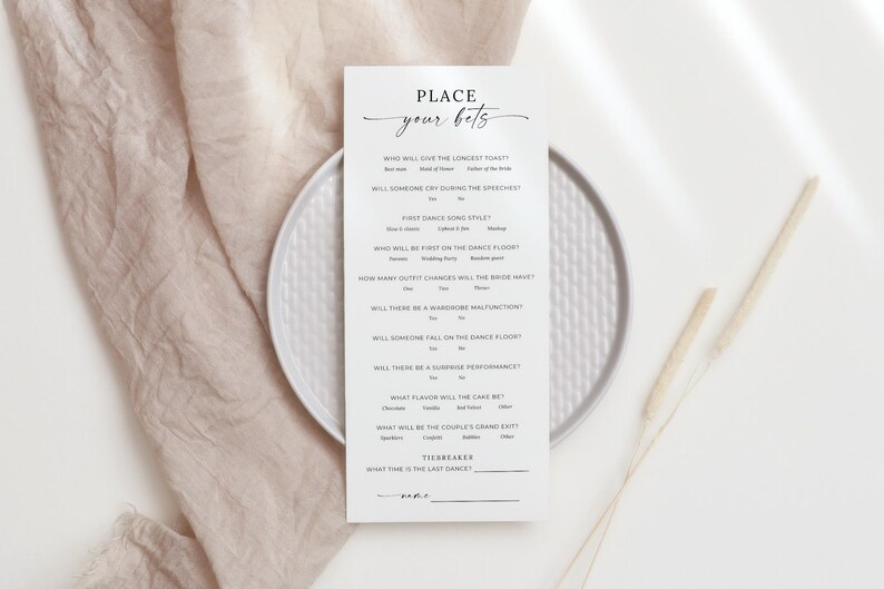 Place Your Bets Wedding Card, Weddings Prop Bet Template Game, Cocktail ...