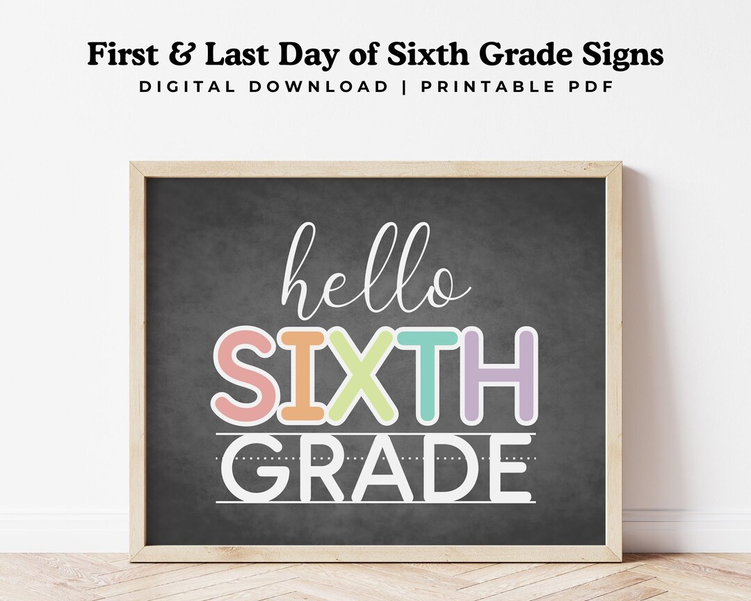 First Day of 6th Grade Chalkboard Signs, Last Day of School Sign ...