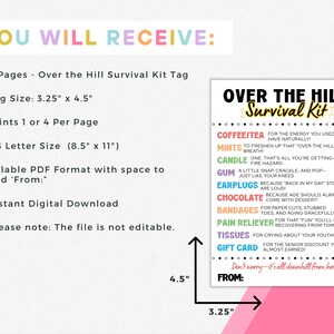 Over the Hill Survival Kit Tag, Funny Milestone Birthday Gag Gift ...