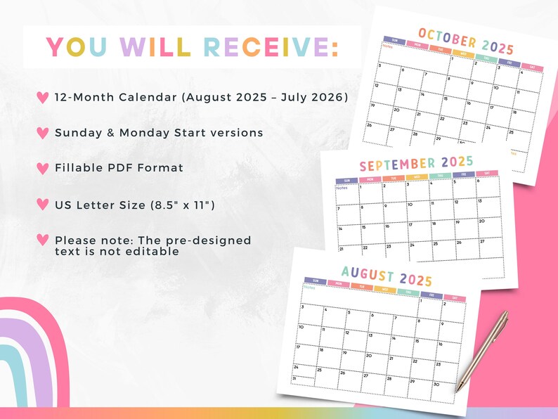 2025-2026 School Year Calendar, Printable Editable Monthly Academic ...