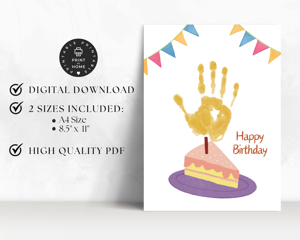 Printable Happy Birthday Handprint Art, Custom Birthday Gift, Birthday ...