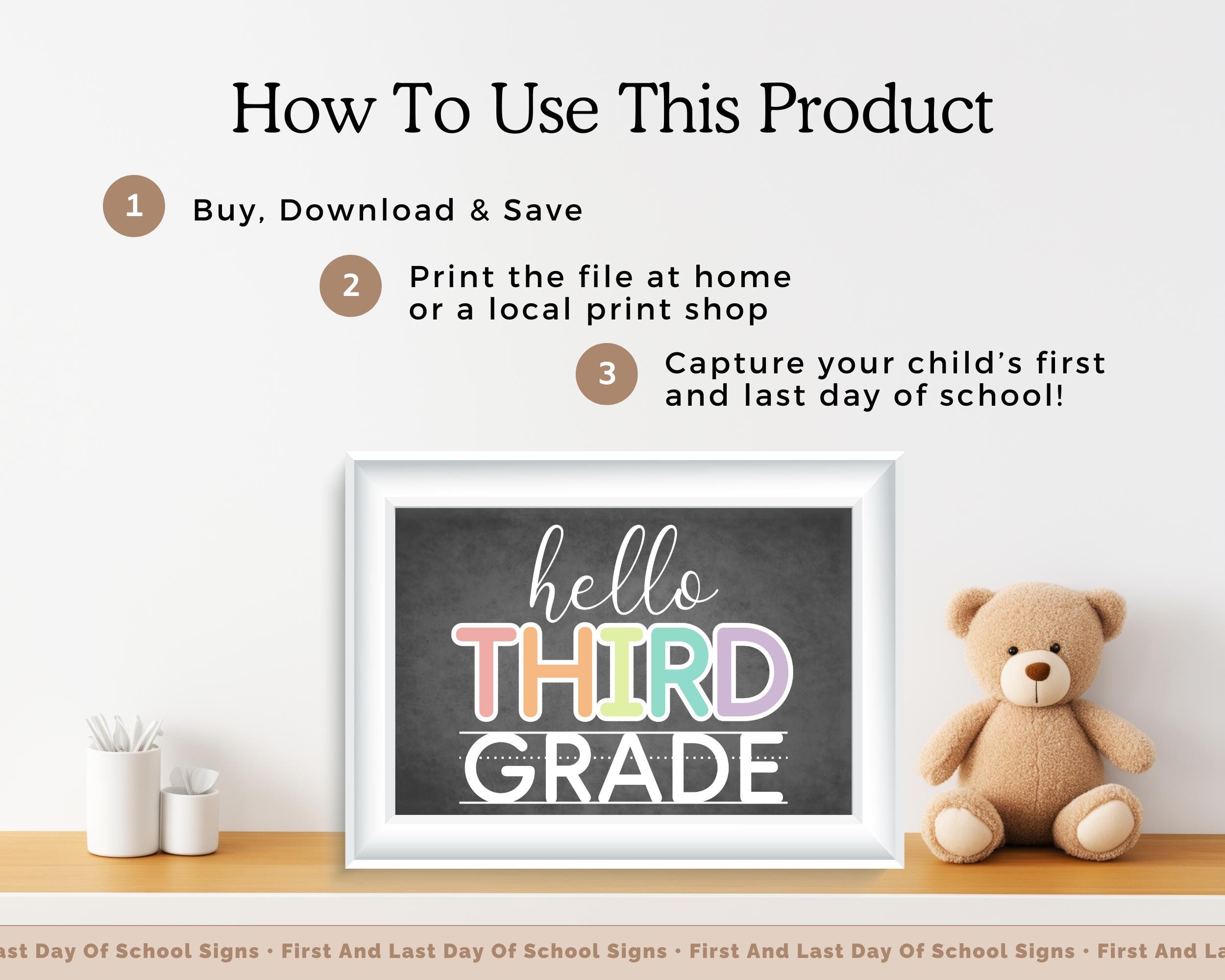 First Day of 3rd Grade Sign, Printable Last Day of Third Grade, Back to ...
