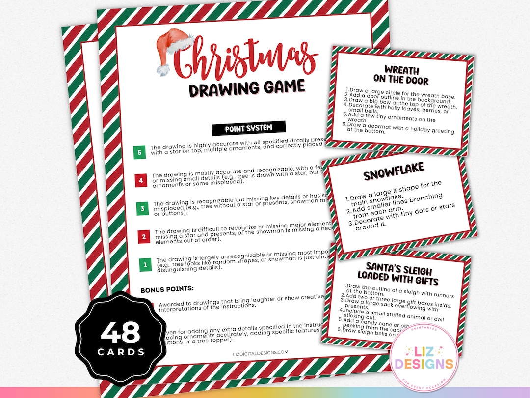 Christmas Drawing Game, Printable Drawing Challenge, Holiday Office ...