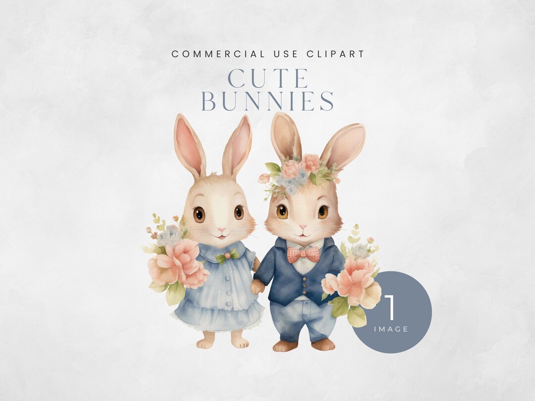 Cute Watercolor Bunnies Clipart | Bunnies With Flowers Digital Download ...