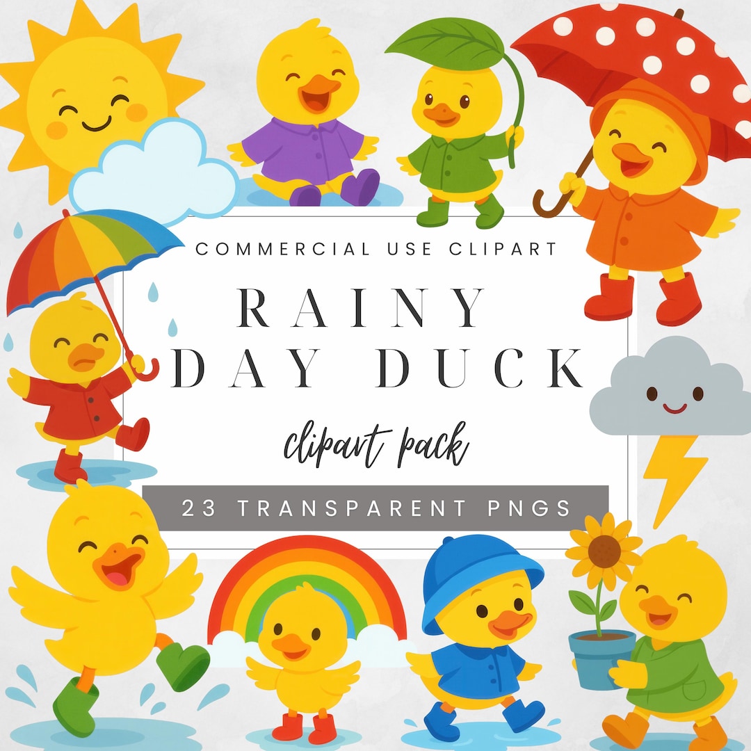 Rainy Day Duck Clipart, Baby Shower Clip Art, Cute Cartoon Duck ...