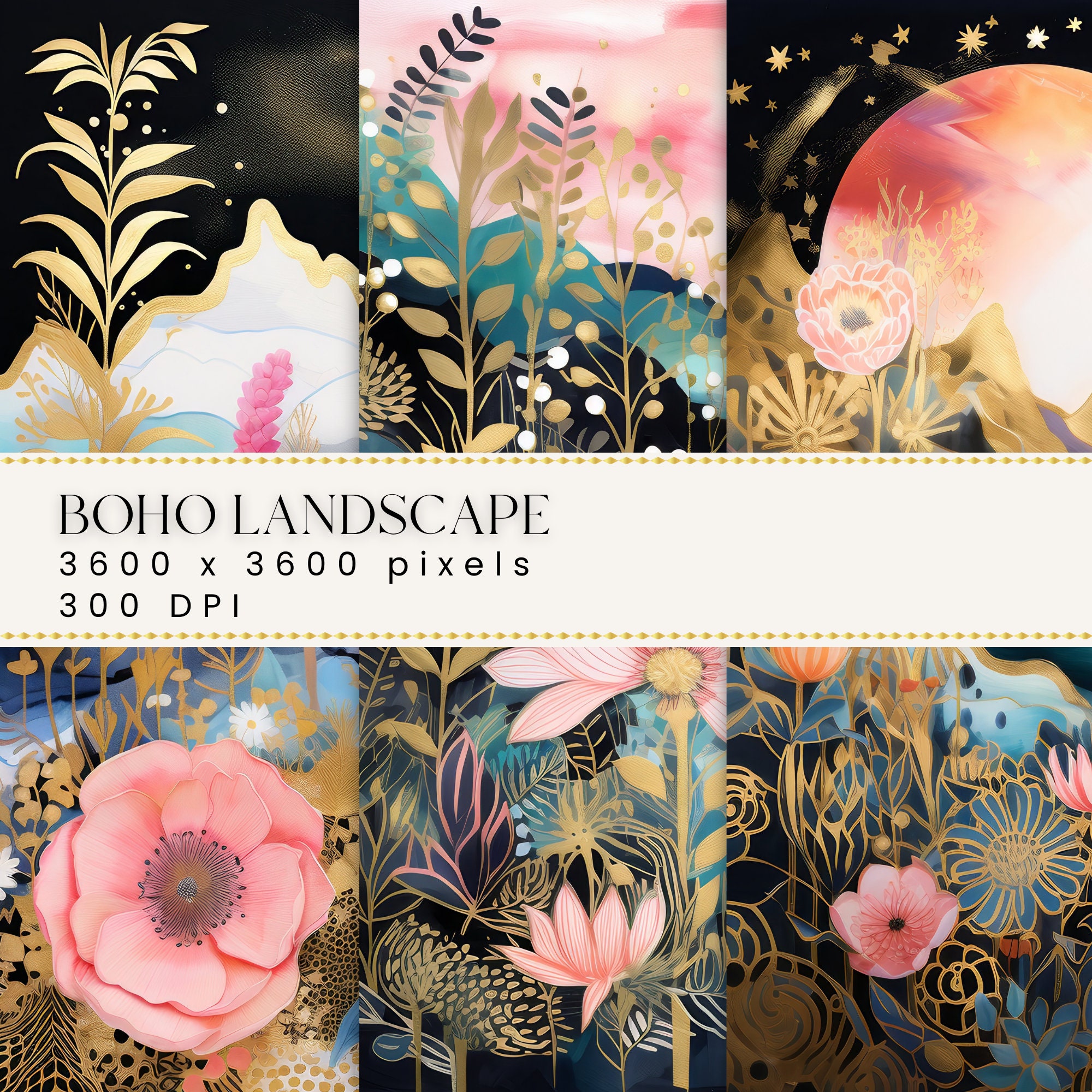 Boho Botanical Digital Paper, Floral Background Patterns, Landscape and ...