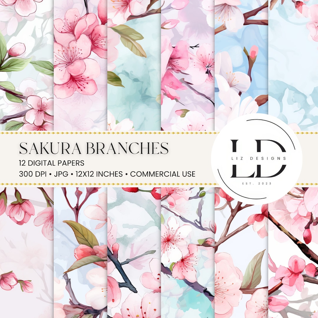 Sakura Digital Paper, Cherry Blossom Digital Papers, Printable ...