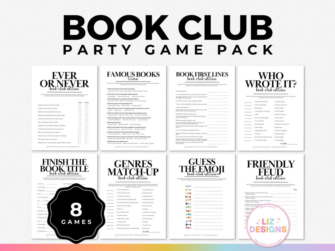 8 Book Club Games Pack, Printable Book Club Activities, Icebreakers ...