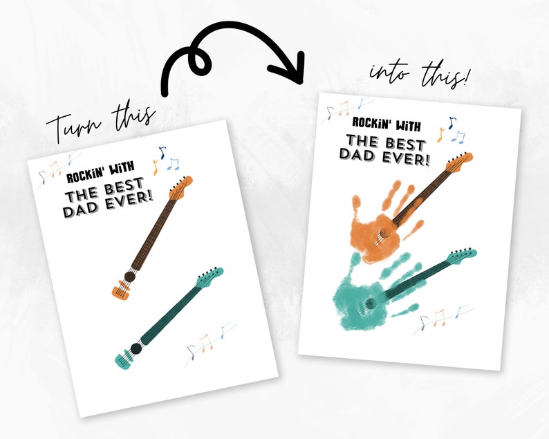 Happy Father's Day Handprint Guitar Art Craft, Memory Keepsake, DIY ...