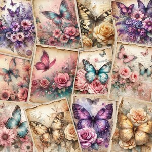 Floral Butterflies Junk Journal Cards, Printable Butterfly Ephemera ...