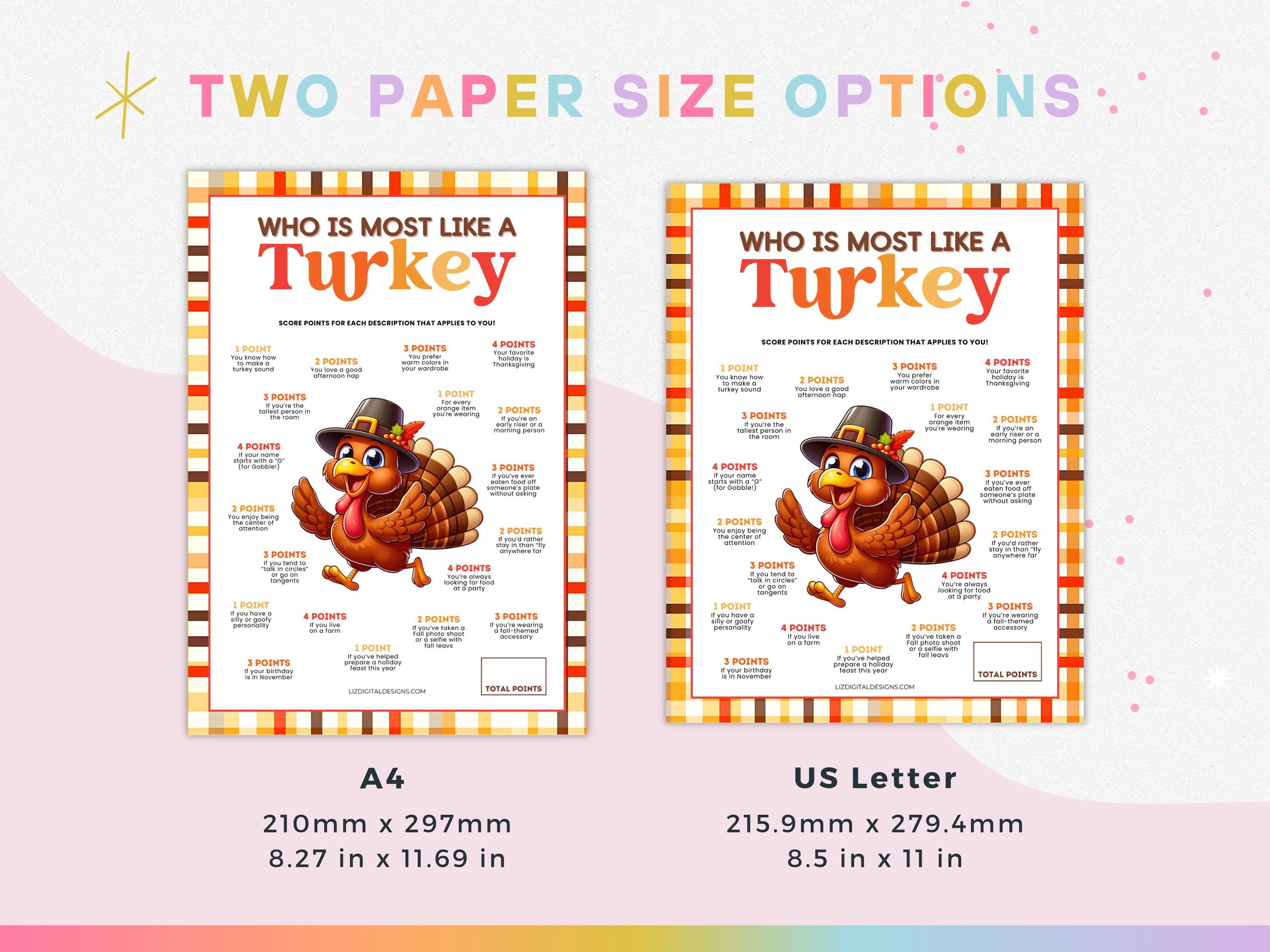 Who is Most Like a Turkey, Printable Thanksgiving Game, Friendsgiving ...