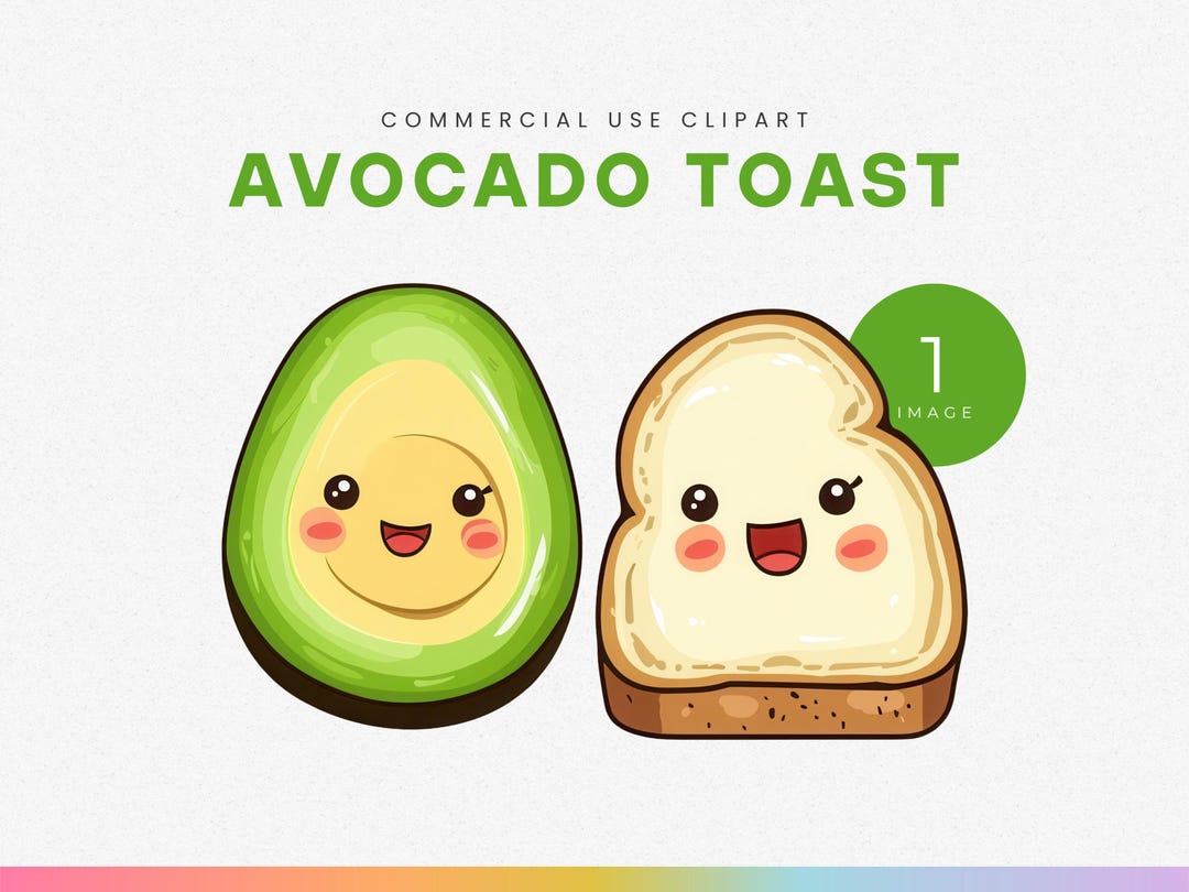 Cute Kawaii Avocado Toast Clipart, Toast Couple Love, Cute Fruits Clip ...