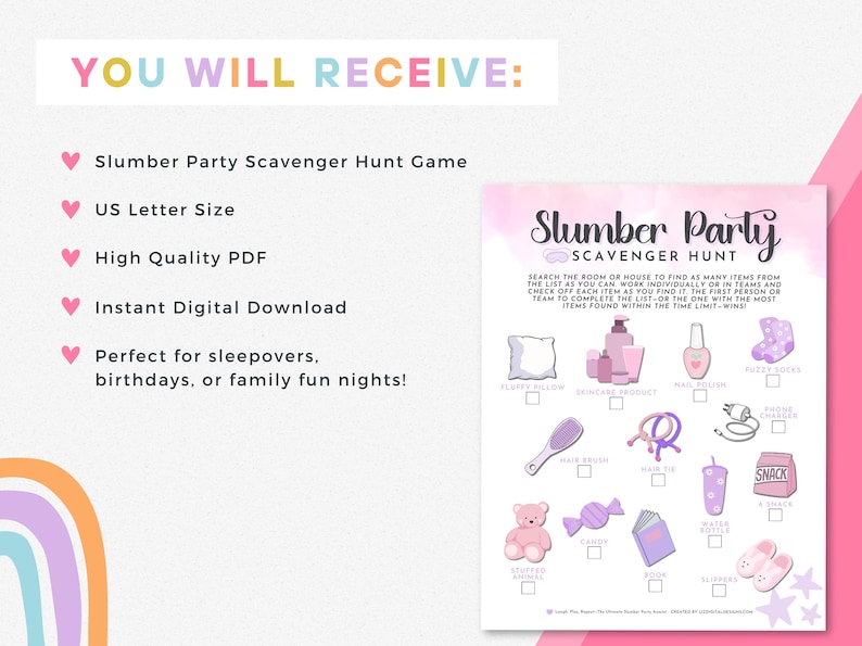 Slumber Party Scavenger Hunt, Printable Slumber Party Games, Fun ...