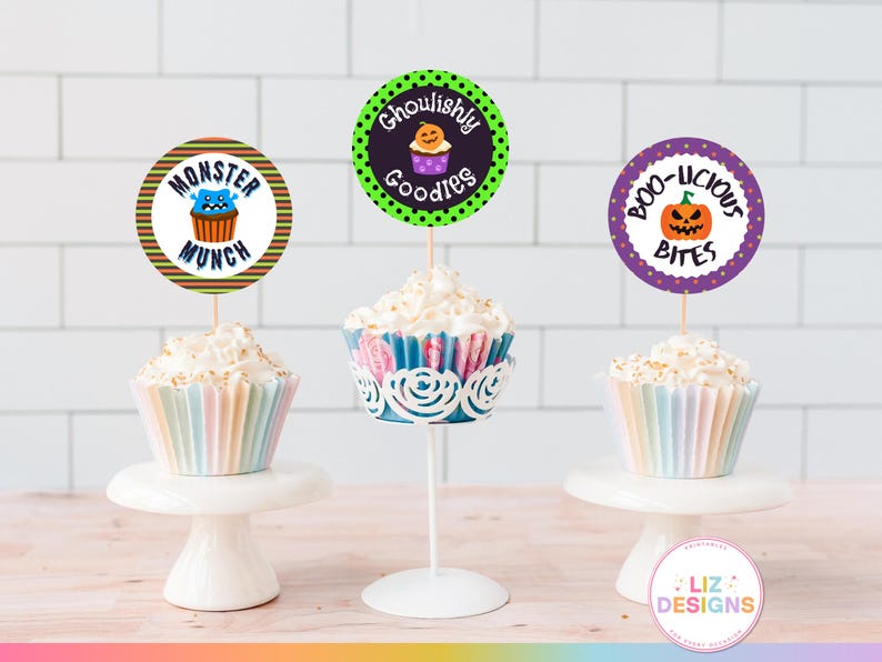 Printable Halloween Cupcake Toppers, Spooky Party Decor, Trick or Treat ...