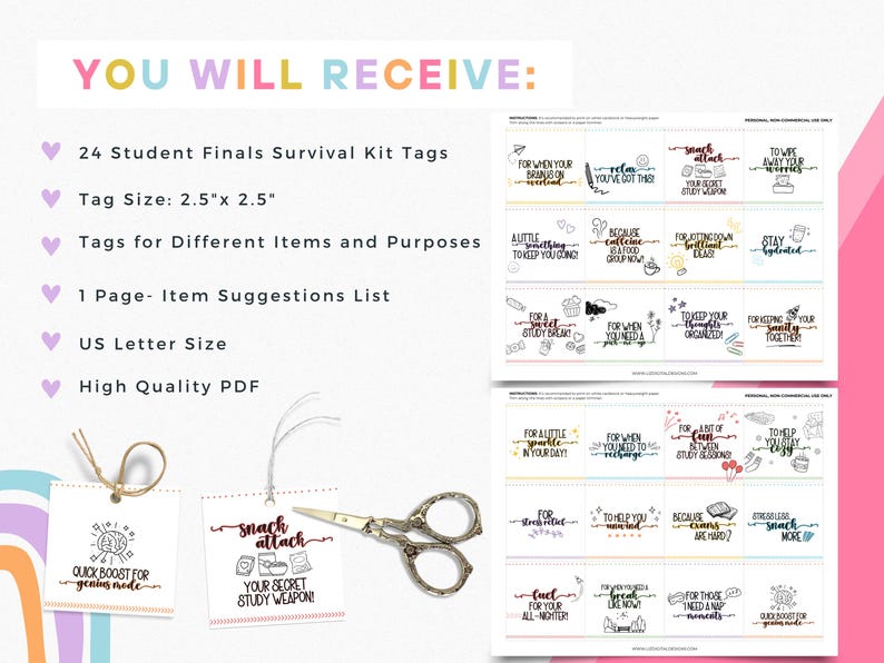 Student Finals Care Package, Printable Gift Tag for College Students ...
