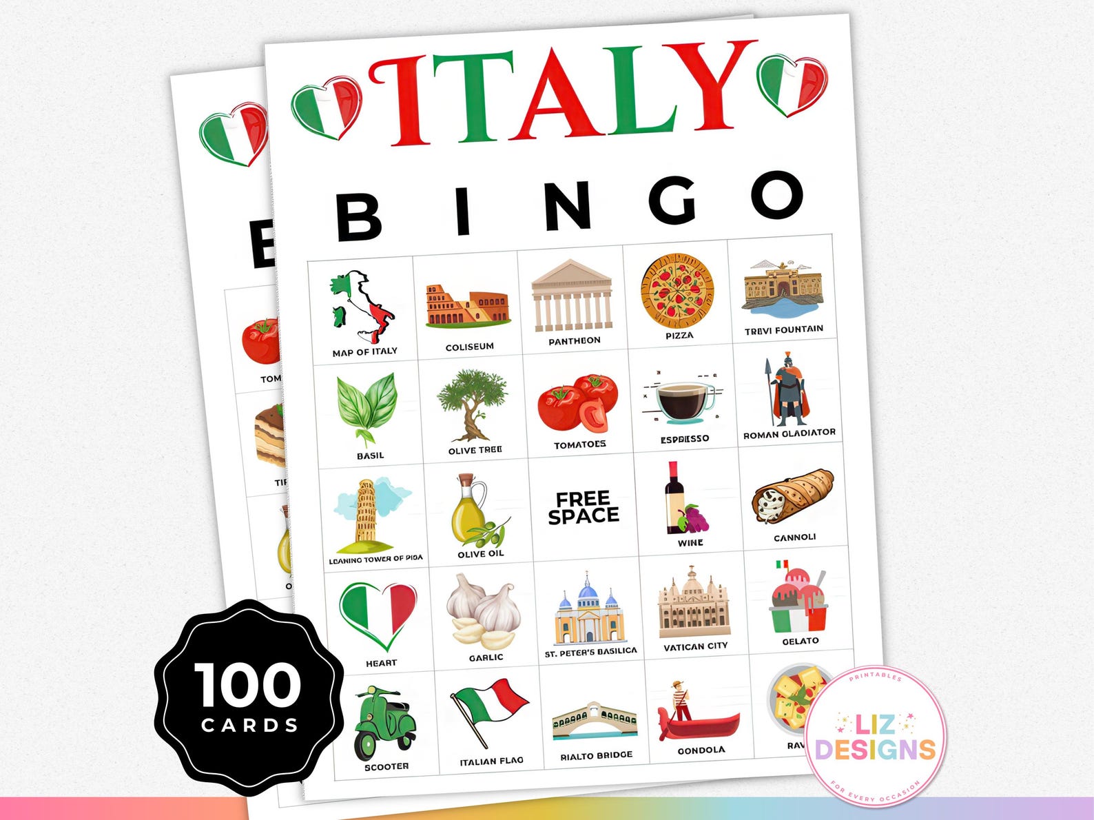 100 Italy Bingo Cards, Printable Travel Bingo Game, Kids Travel ...