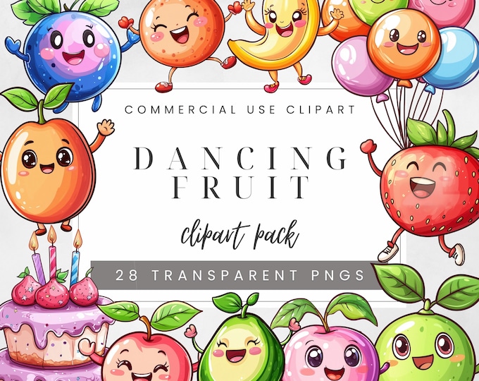 Fruit Clipart Instant Download Digital Files, Kawaii Fruit Clip Art ...