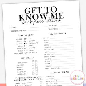 Team Building Get to Know Your Staff Questionnaire Printable, Employee ...