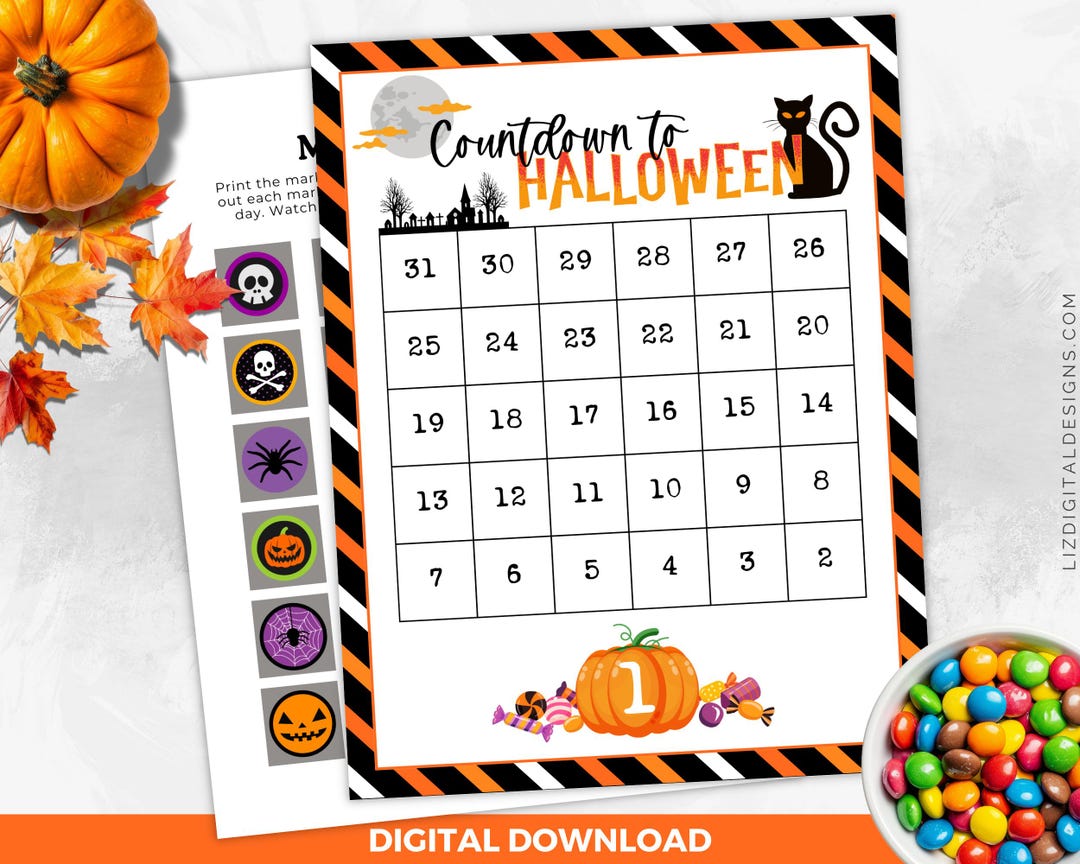 31 Day Halloween Countdown Printable With Marker Sheet, Halloween ...