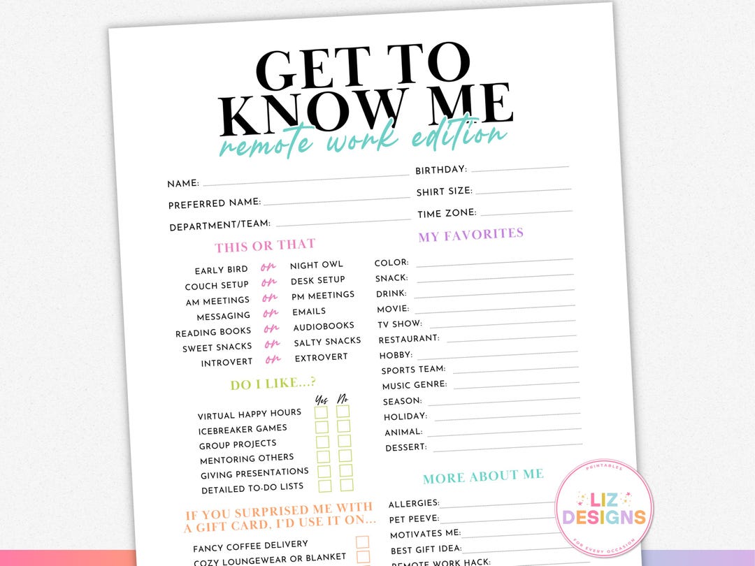 Team Building Get to Know Your Staff Questionnaire, Team Icebreaker ...