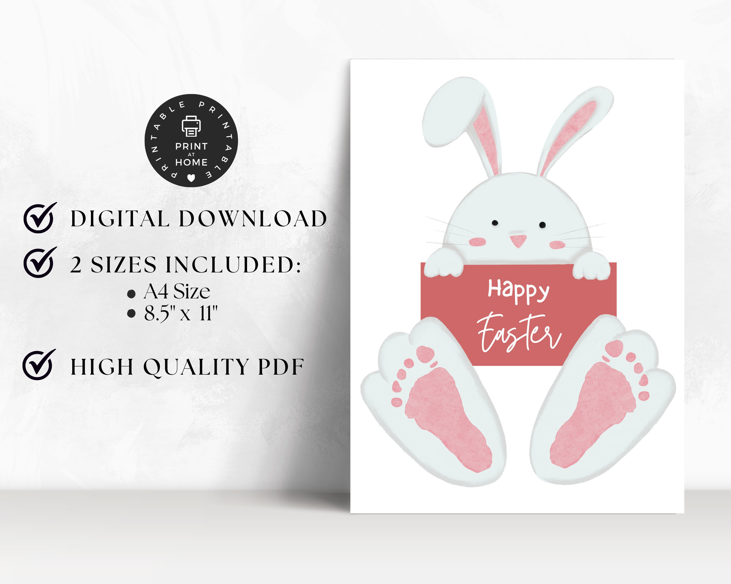 Easter Bunny Footprint Art Printable, First Easter Baby Footprint ...
