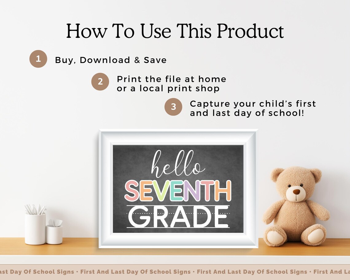 First Day of 7th Grade Chalkboard Signs, Last Day of School Sign ...